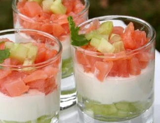 Recette Verrines de concombre, fromage blanc et truite fumée - Com3Pom